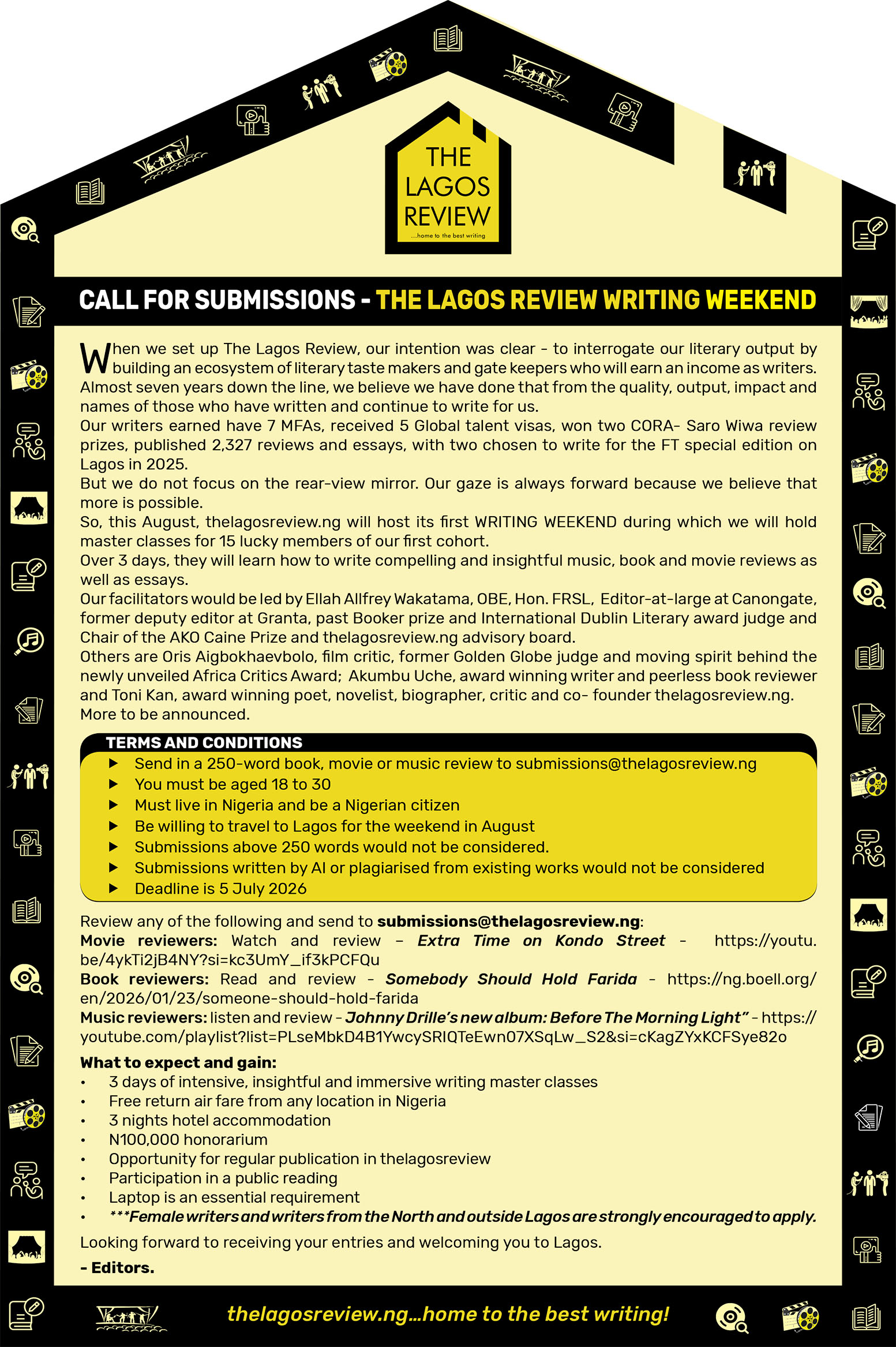 CALL FOR SUBMISSIONS - THE LAGOS REVIEW WRITING WEEKEND - The Lagos Review